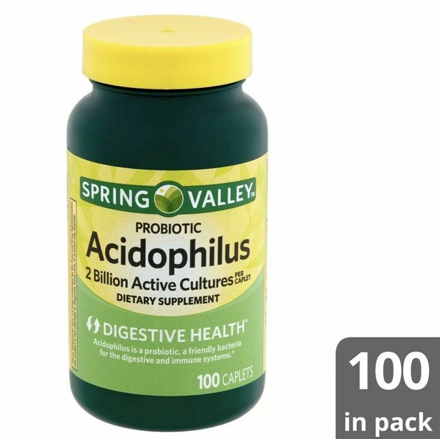 Spring Valley Probiotic Acidophilus Dietary Supplement Caplets 100 ...