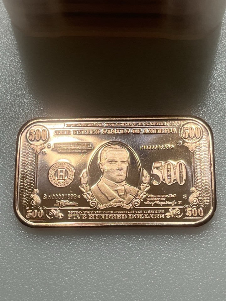 20 1oz Copper Bars .999 Fineness Five Hundred Dollar Bill Design INVEST ...