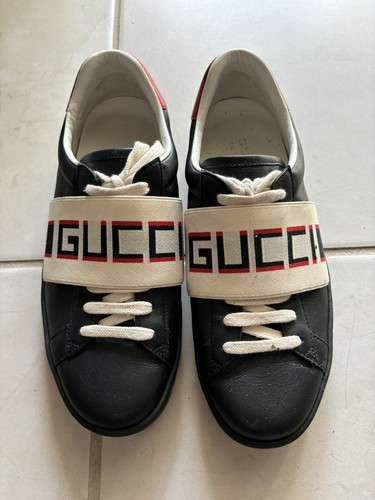 Gucci Men's Aces Logo Strap Sneakers Black Sz 5 - Gem