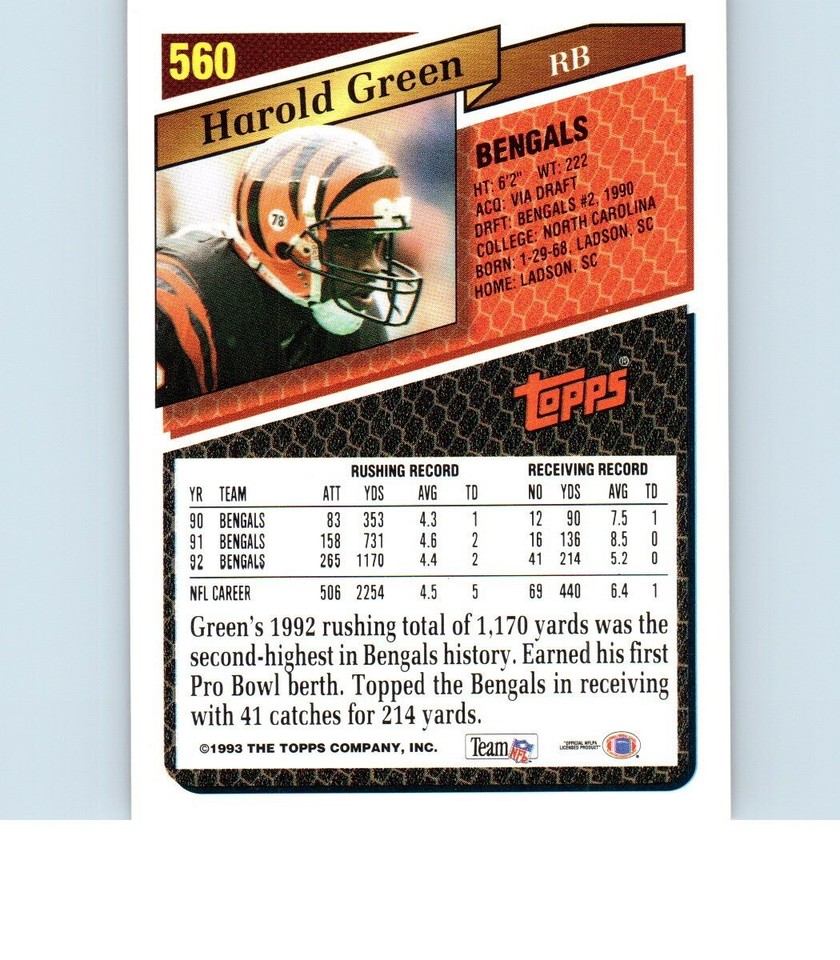 Harold Green 560 Bengals 1993 Topps Football Trading Card | eBay