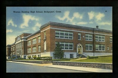 Connecticut CT postcard Bridgeport , Warren Harding High School linen ...