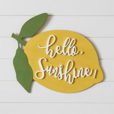 New Rustic Farmhouse HELLO SUNSHINE LEMON SHAPED SIGN Wood Wall Hanging ...