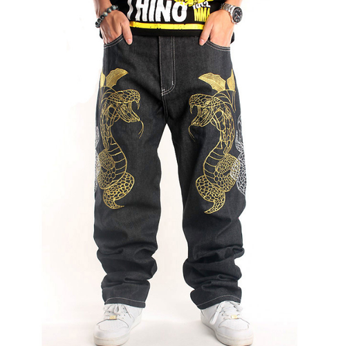 New Mens Jeans Snake Embroidery Loose Baggy Denim Hip-Hop Streetwear ...