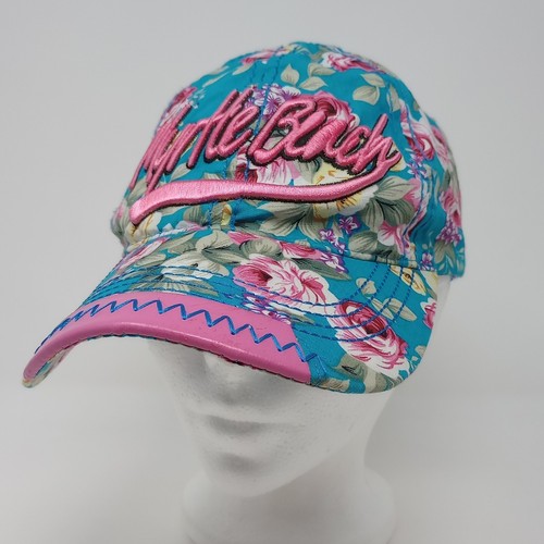 Myrtle Beach SC Blue Pnk Hawaiian Floral Embroidered Adjustable ...