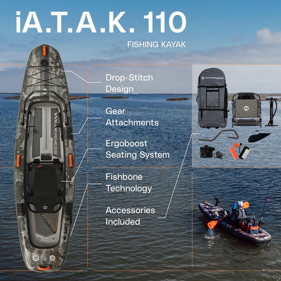 Wilderness Systems iATAK 110 - Sit on Top Fishing Kayak - Inflatable ...