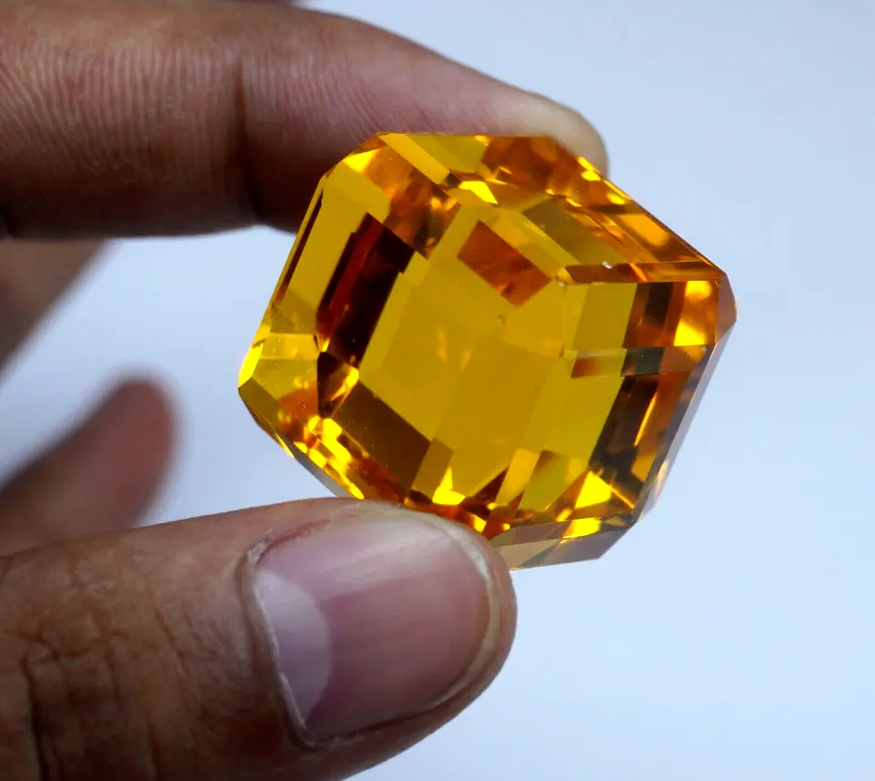 151 Ct+ Brazilian Certified Natural Shiny Yellow Citrine Cube Cut Loose ...