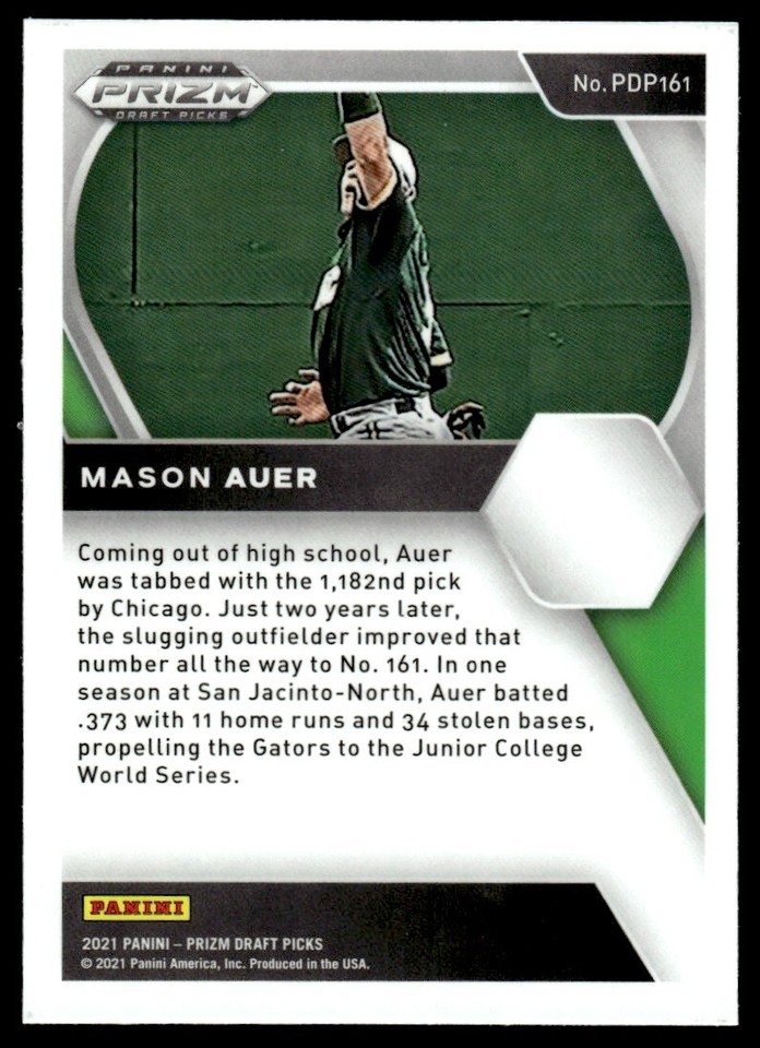 2021 Panini Prizm Draft Picks Mason Auer Tampa Bay Rays #PDP161 | eBay