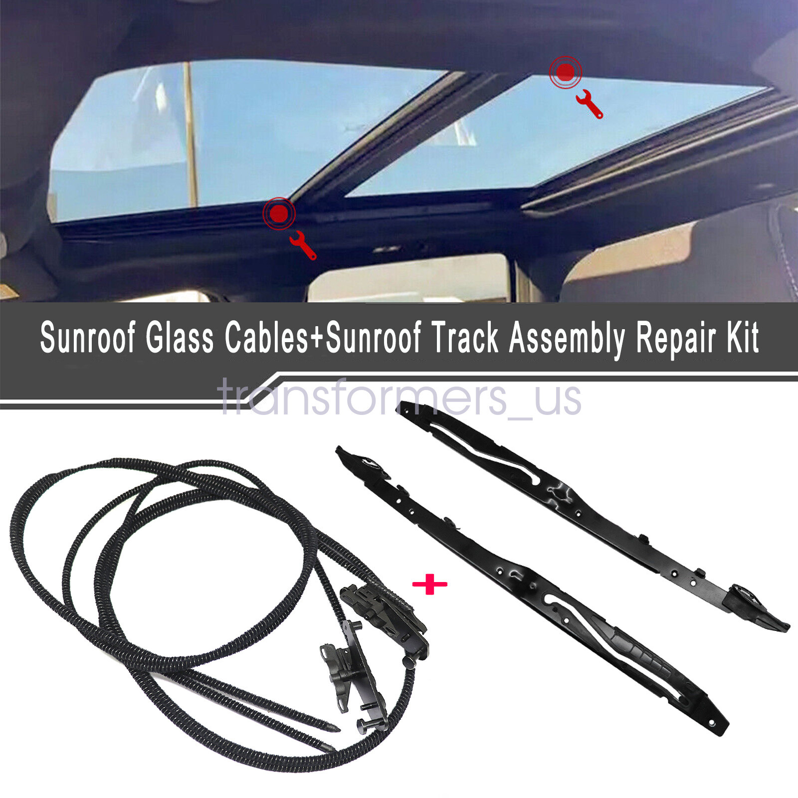 For Ford 15-20 F150, 17-19 F250 F350 F45 Sunroof Glass Cables+Track ...