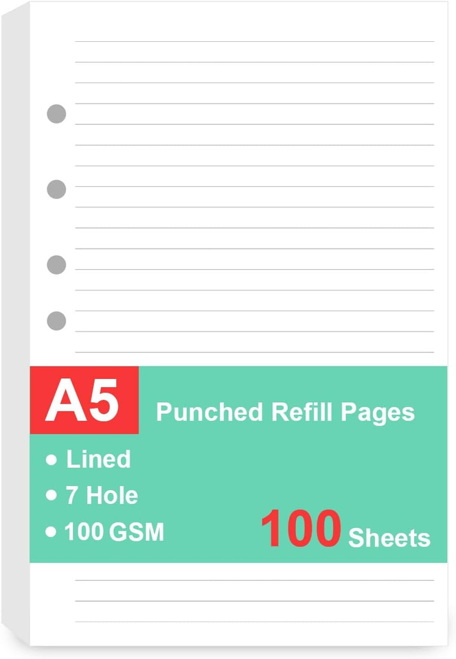 7-Hole Lined Refills Paper, A5 Filler Paper for Planner Inserts, A5 ...