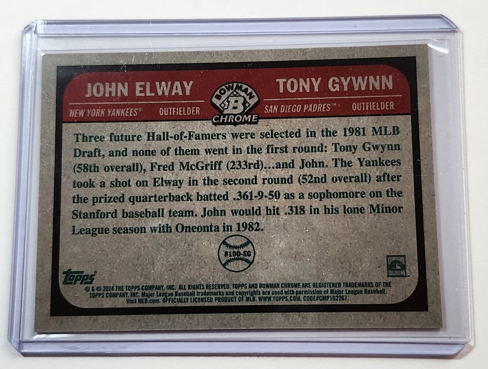 2024 Bowman Chrome John Elway/Tony Gwynn 1981 Draft Picks Orange ...
