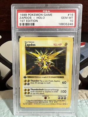 1999 POKEMON SHADOWLESS 1ST EDITION HOLO ZAPDOS #16 PSA 10 GEM MINT | eBay