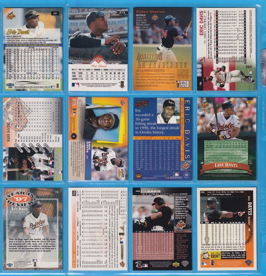 Eric Davis Lot (12 cards, all Orioles) Finest Invincible+, Baltimore ...