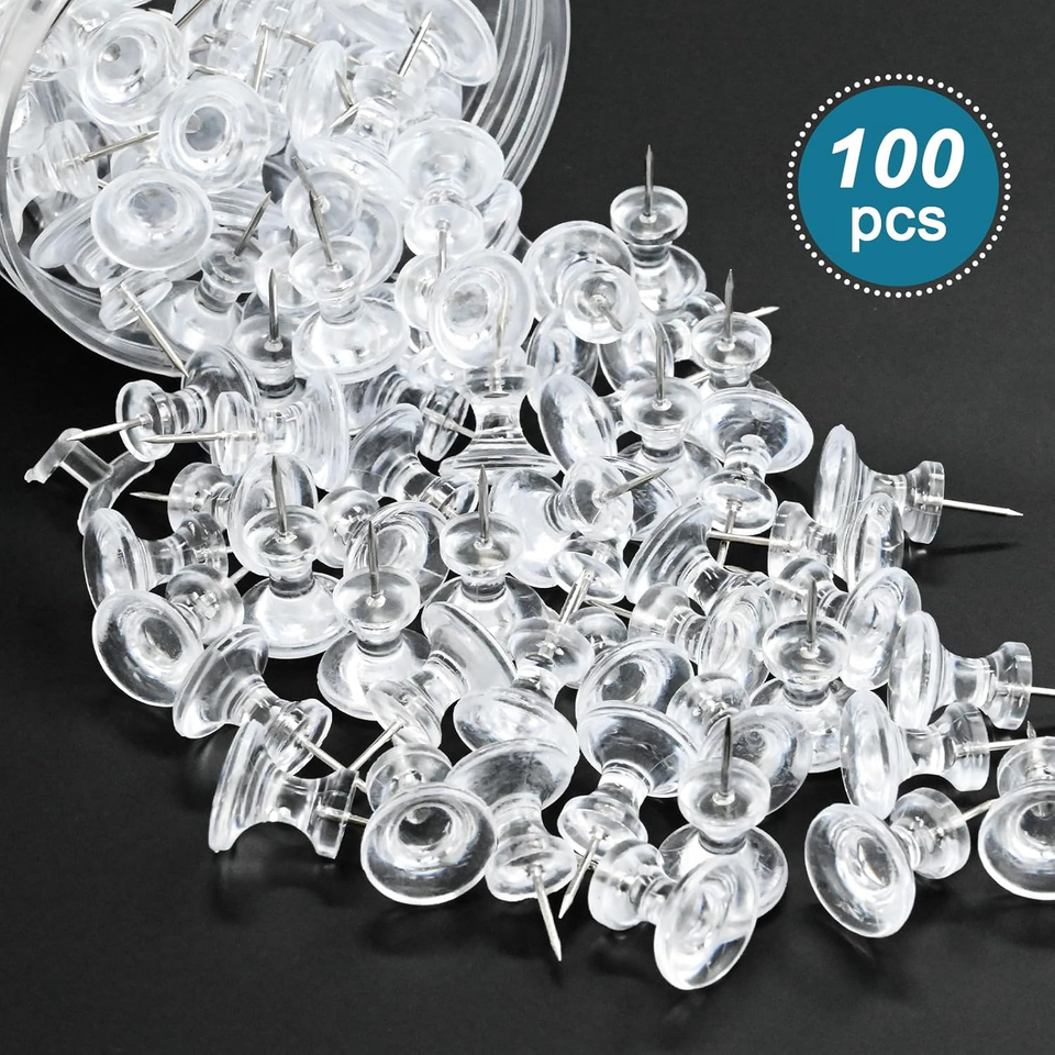 100 Pack Large Push Pins Clear Thumb Tacks 1 Inch Giant Push Pins Clear ...