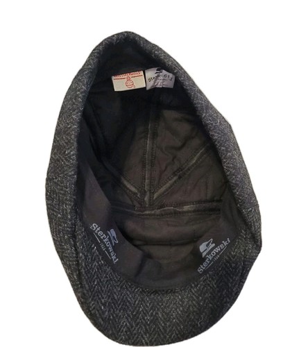 Sterkowski Harris Tweed Black Herringbone Newsboy Cap 100% Pure Wool Sz ...