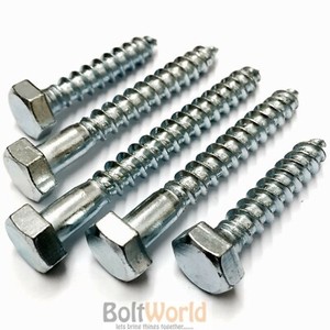 M6 / 6mm HEX HEXAGON HEAD WOOD SCREW COACH SCREWS BOLTS ZINC BZP ALL ...