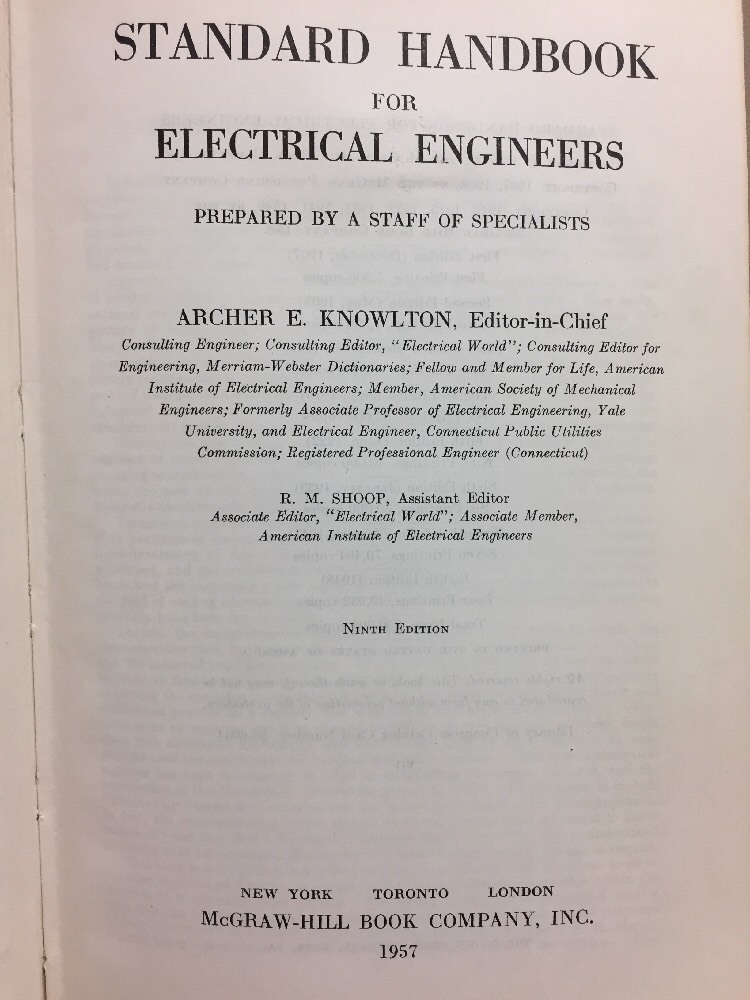 Standard Handbook For Electrical Engineers Knowlton Hardcover 1957 ...