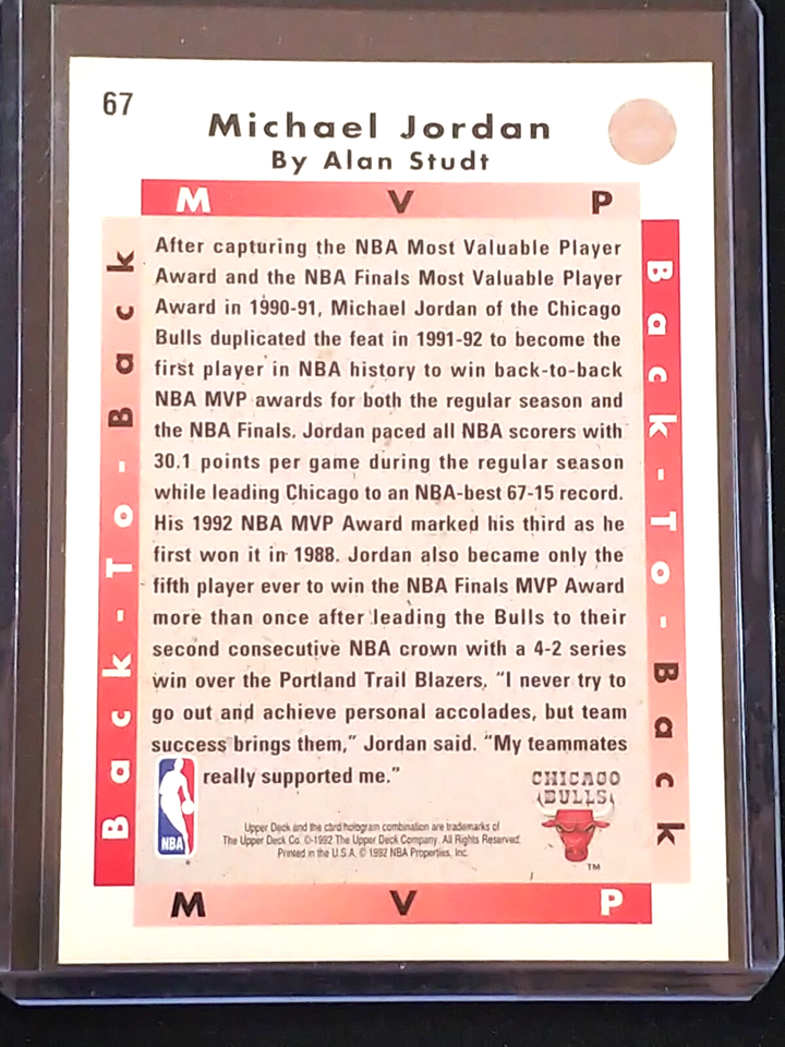 MICHAEL JORDAN MVP Upper Deck #67 CHICAGO BULLS 1990 1991 1992 HOF NBA ...