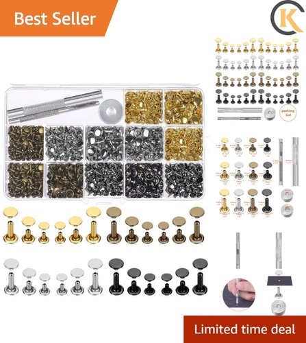 480 Sets 4 Colors 3 Sizes Leather Rivets Double Cap Rivet Tubular Metal ...