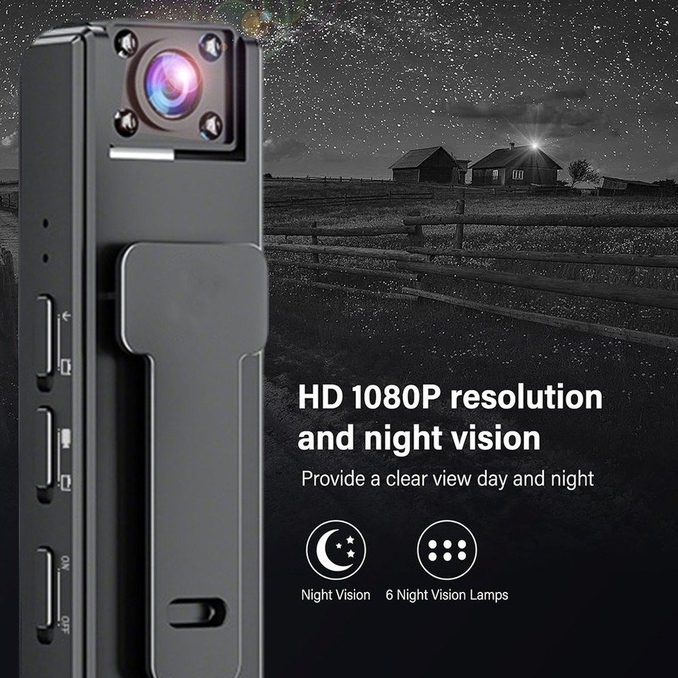 1080P HD Camcorder Mini Police Body Camera 180° Video DVR IR Night Cam ...