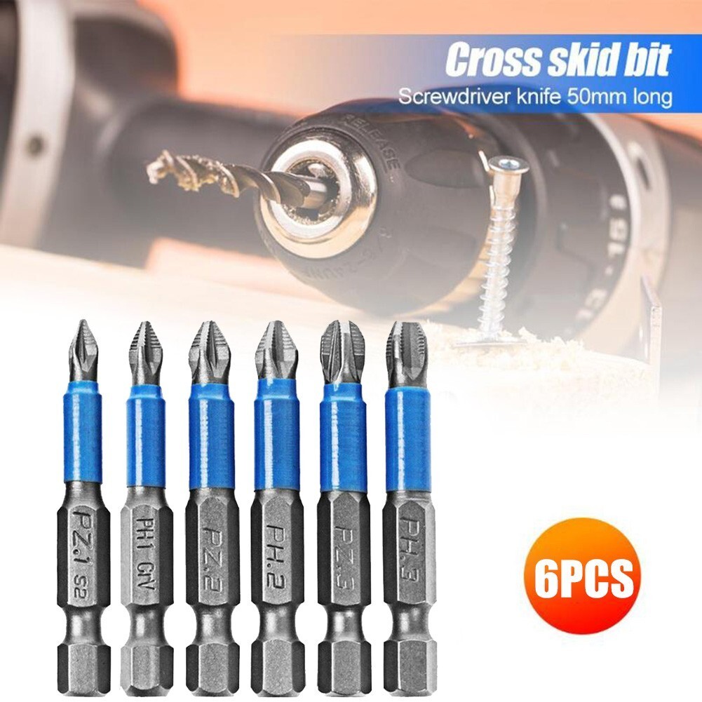 6x/Set Non-Slip Power Screwdriver Bit Set Electric Impact 50mm PH1-PH3 ...