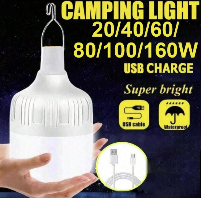 60W-200W USB Rechargeable With Hook Multifunctional LED Bulb, Camping ...