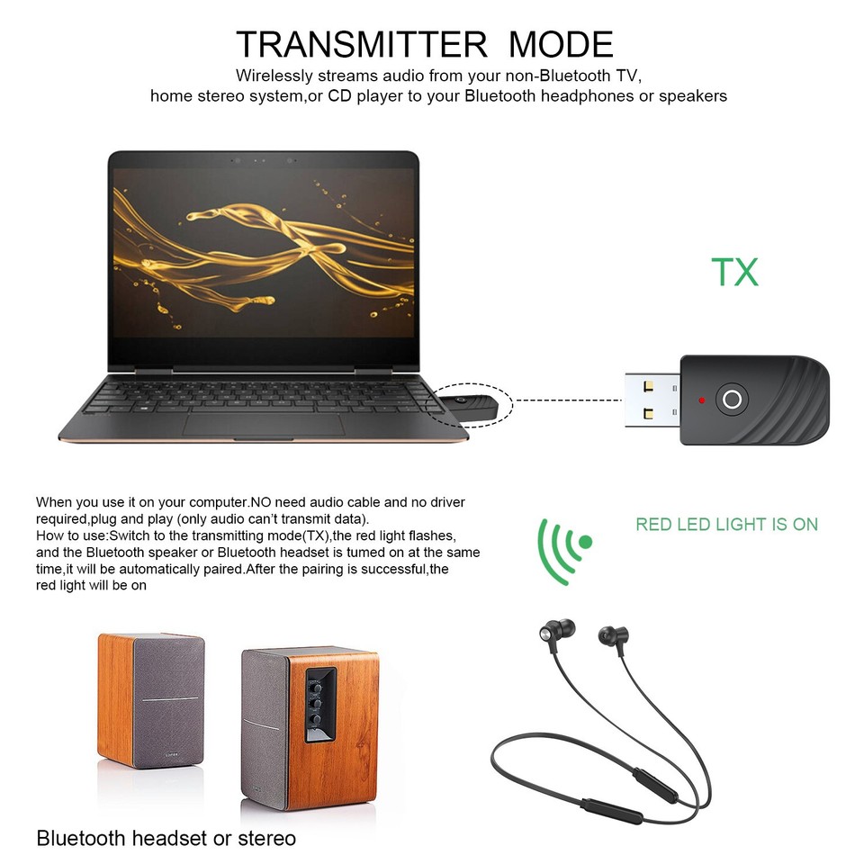 DC5V Wireless USB Bluetooth Audio PC TV Car Transmitter Receiver ...