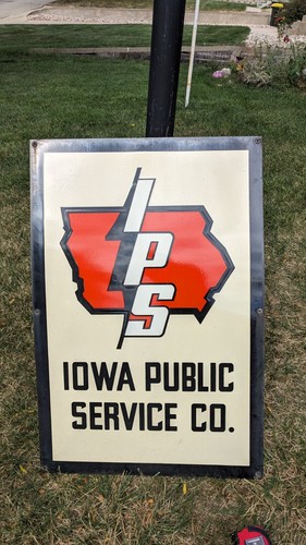 OLD VINTAGE ORIGINAL PORCELAIN IOWA PUBLIC SERVICE IPS ELECTRICITY SIGN ...