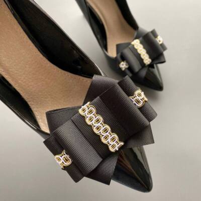 Unique Black Shoe Clips with Handmade Ribbon and Bow for Wedding ...