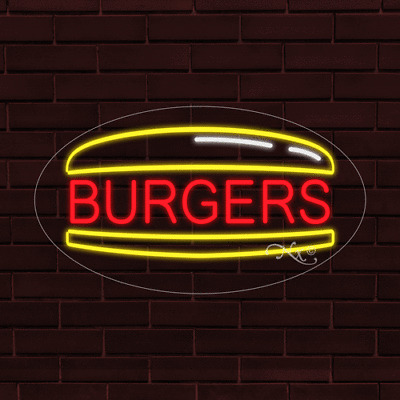 NEW "BURGERS" w/LOGO OVAL 28x16x1 INCH LED FLEX WINDOW/WALL INDOOR SIGN ...