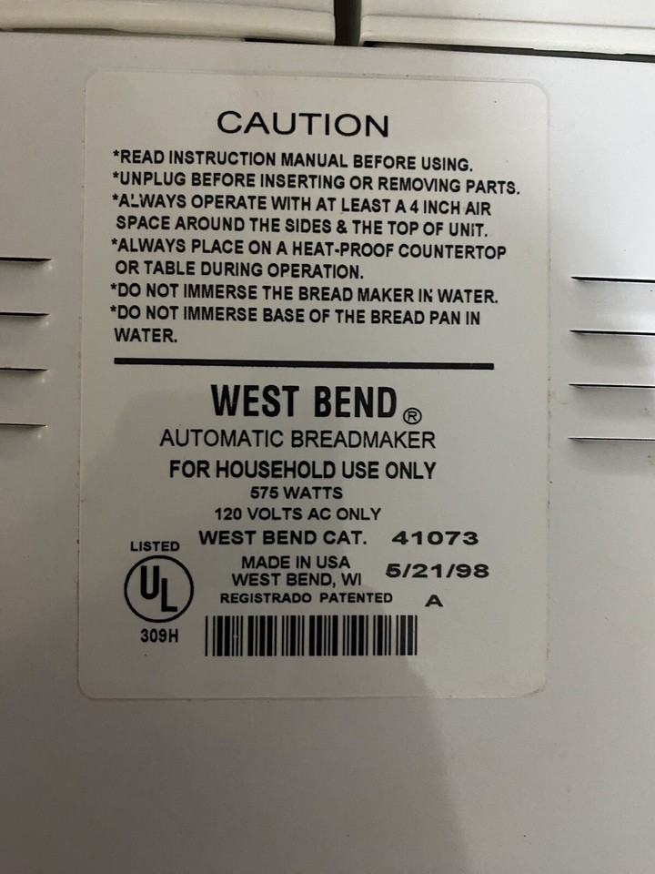 West Bend Bread Maker Model 41073 Pan ONLY Bread Machine Replacement | eBay