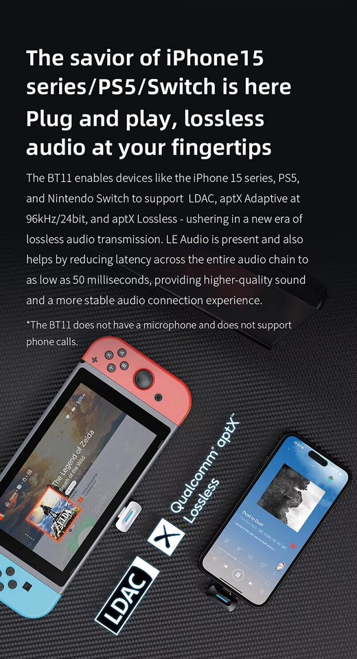 FiiO BT11 USB C Bluetooth 5.4 Transmitter Audio Adapter QCC5181 LDAC ...