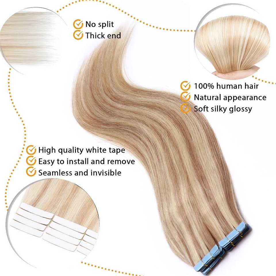 40PCS Thick Russian Skin Weft Tape In Real Remy Human Hair Extensions ...