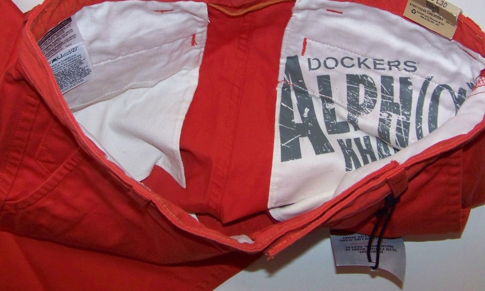 NWT Dockers ALPHA KHAKI orange SLIM TAPERED flat front PANTS Trousers ...