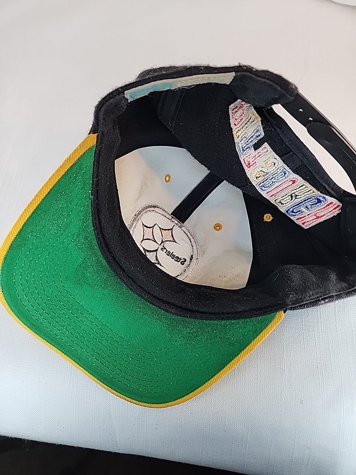 Vintage Pittsburgh Steelers Hat Cap Snapback Black Yellow Blockhead 90s ...