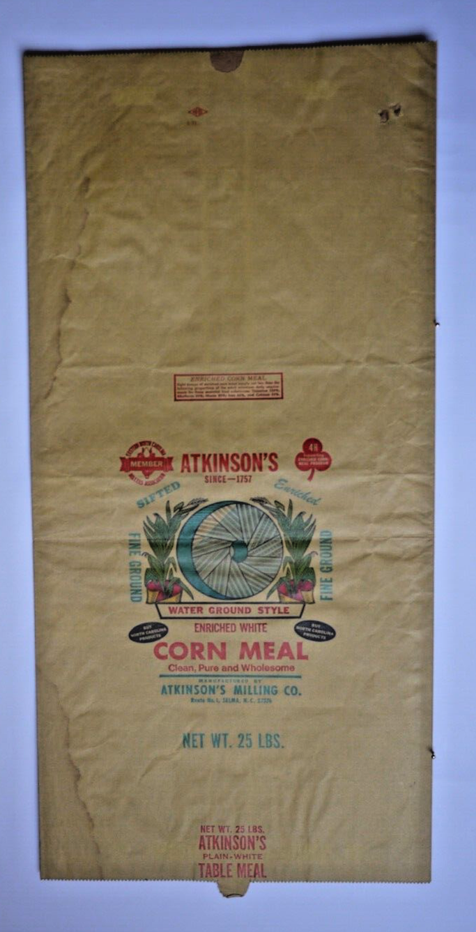 X LARGE Vintage Paper Sack Bag - CORN MEAL, ATKINSON'S MILLING, SELMA ...