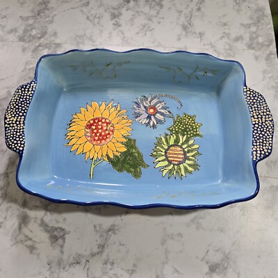 BLUE JEAN CHEF CERAMIC CASSEROLE Blue Yellow Sunflower/ Floral 9x13 ...