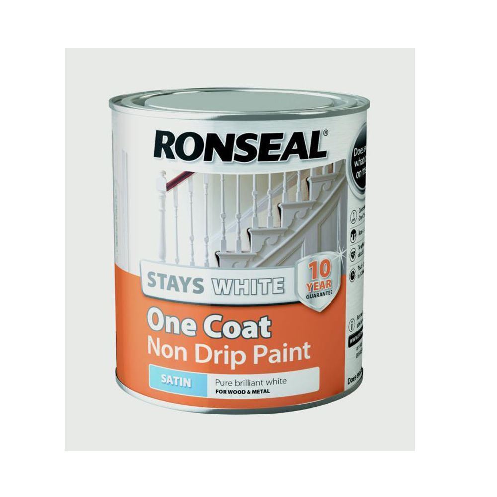 Ronseal One Coat Stays White Non Drip Paint SATIN FINISH 750ml 2.5L ...