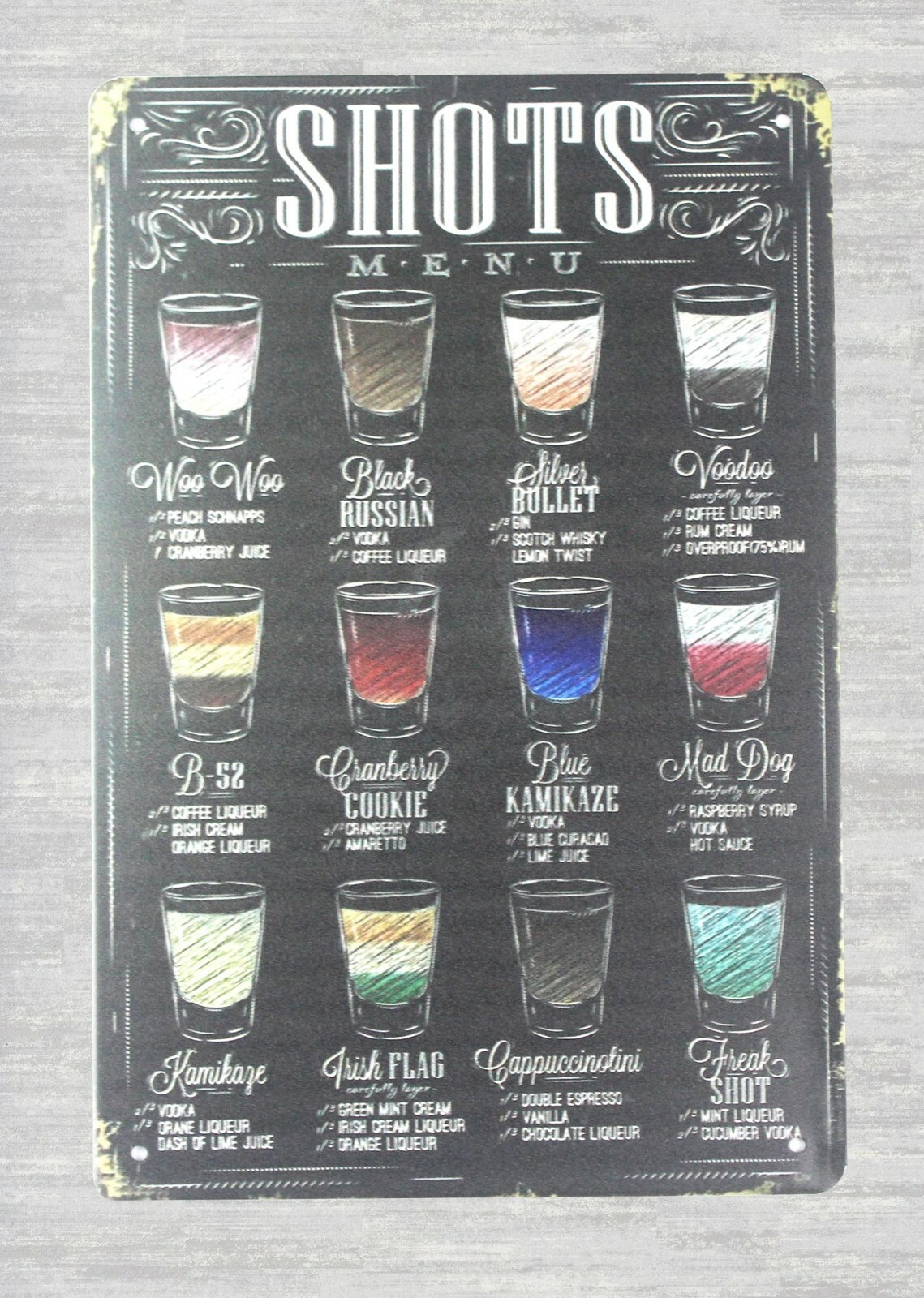 home decor Shots menu bar pub drink tin metal sign | eBay