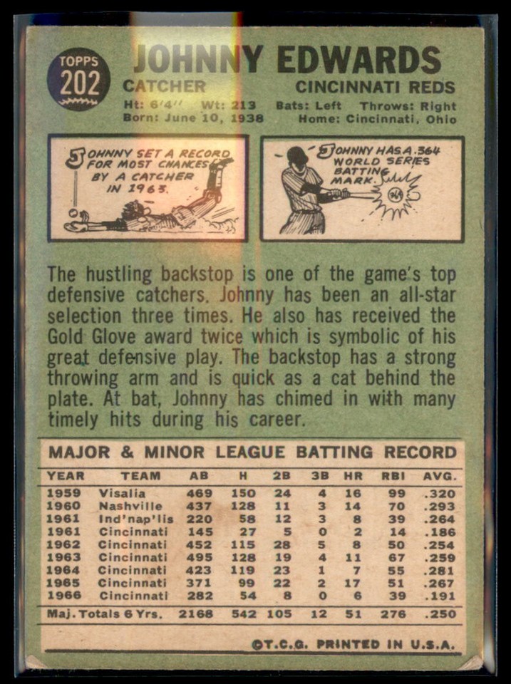 1967 Topps #202 Johnny Edwards VG | eBay