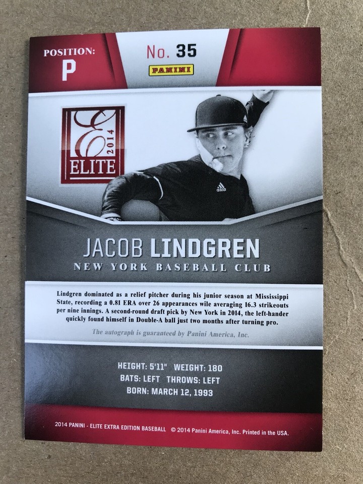 2014 Elite Extra Edition Auto Jacob Lundgren #d 243/499 Prospect ...