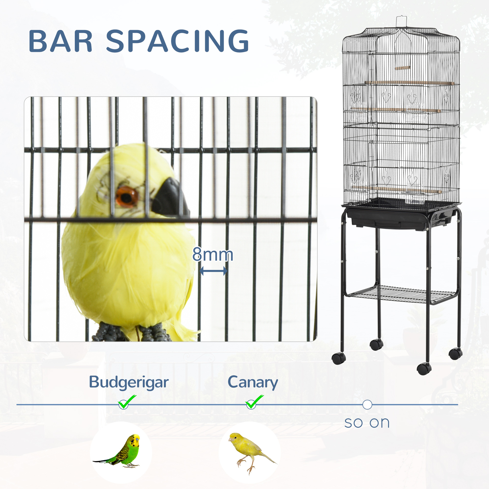 153cm Large Bird Cage Metal Cockatoo Parrot Macaw Wheels Removable Tray ...
