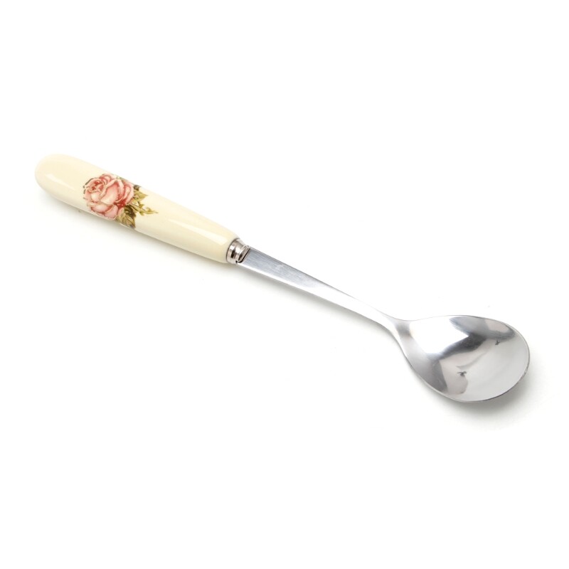 1PC Flower Ceramic Handle Stainless Steel Tea Coffee Ice Cream Spoon ...
