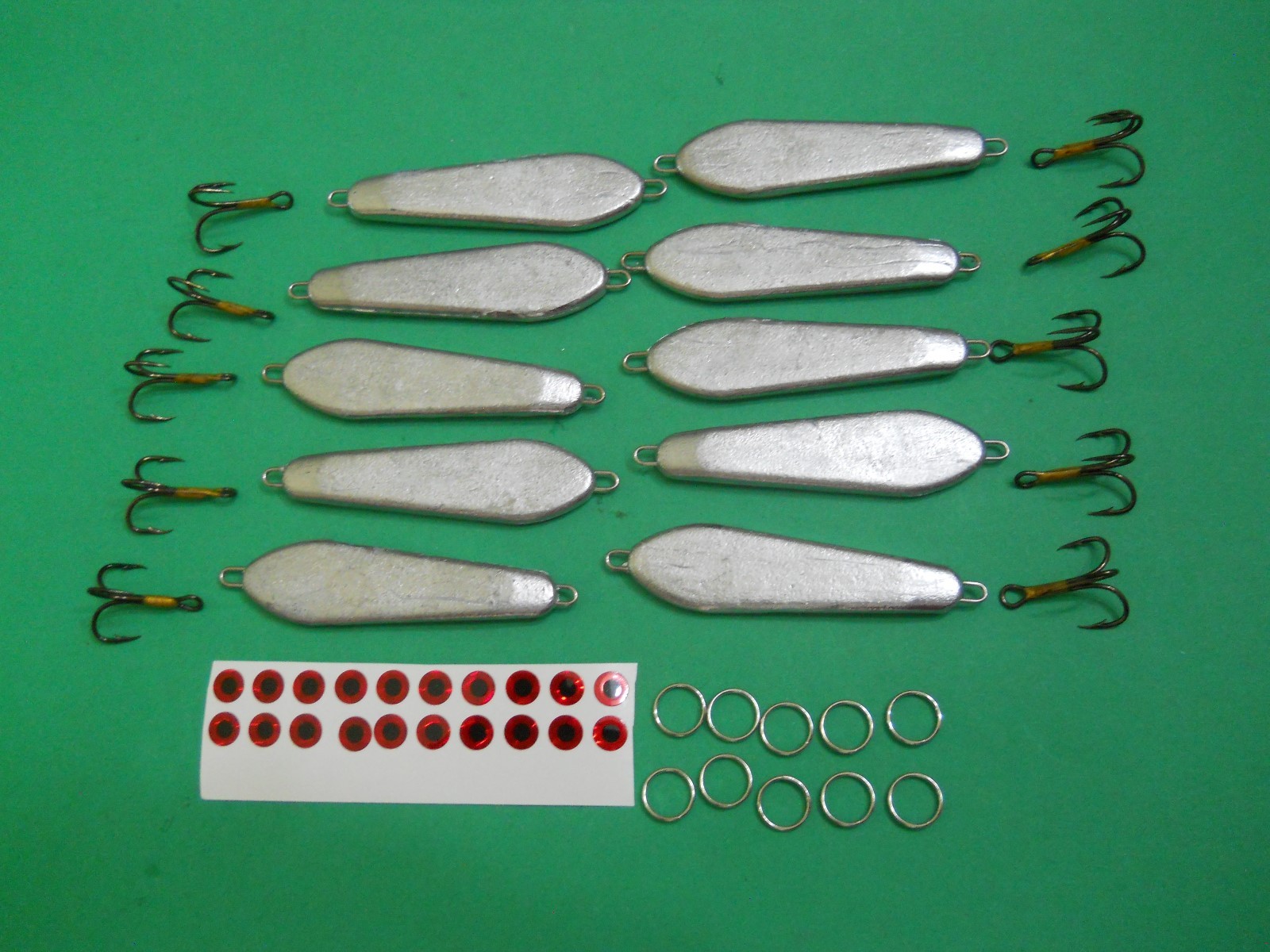 10-1 oz FISHING JIGGING LURE CASTING LEAD SLAB SPOONS DIY KIT & TREBLE ...