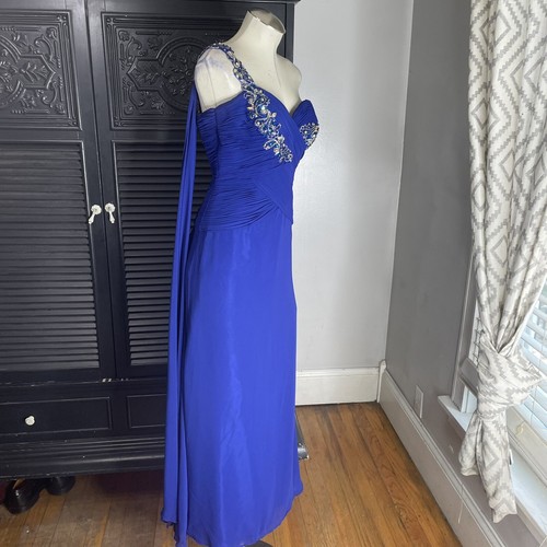 Alyce Paris Royal Blue Prom Pageant Formal Beaded Rhinestone Cape Dress ...