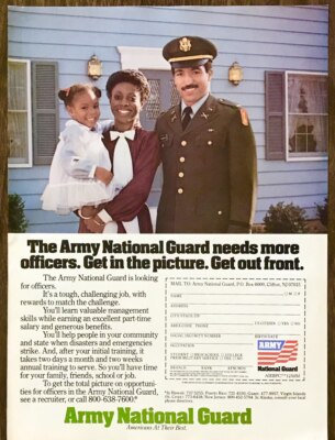 1985 Army National Guard PRINT AD Guard Needs More Officers Black ...