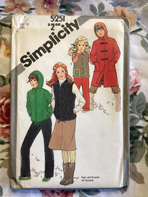 VTG 1981 Simplicity girls' hooded coat , quilted vest, & jacket pattern ...