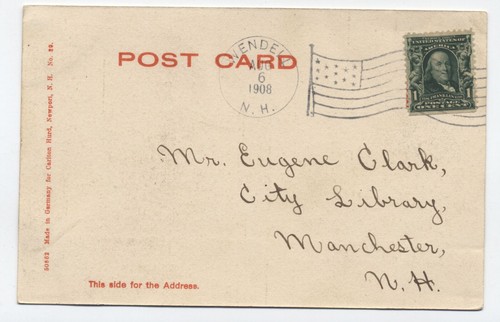 1908 Wendell NH handstamp flag cancel on #300 postcard to Manchester ...