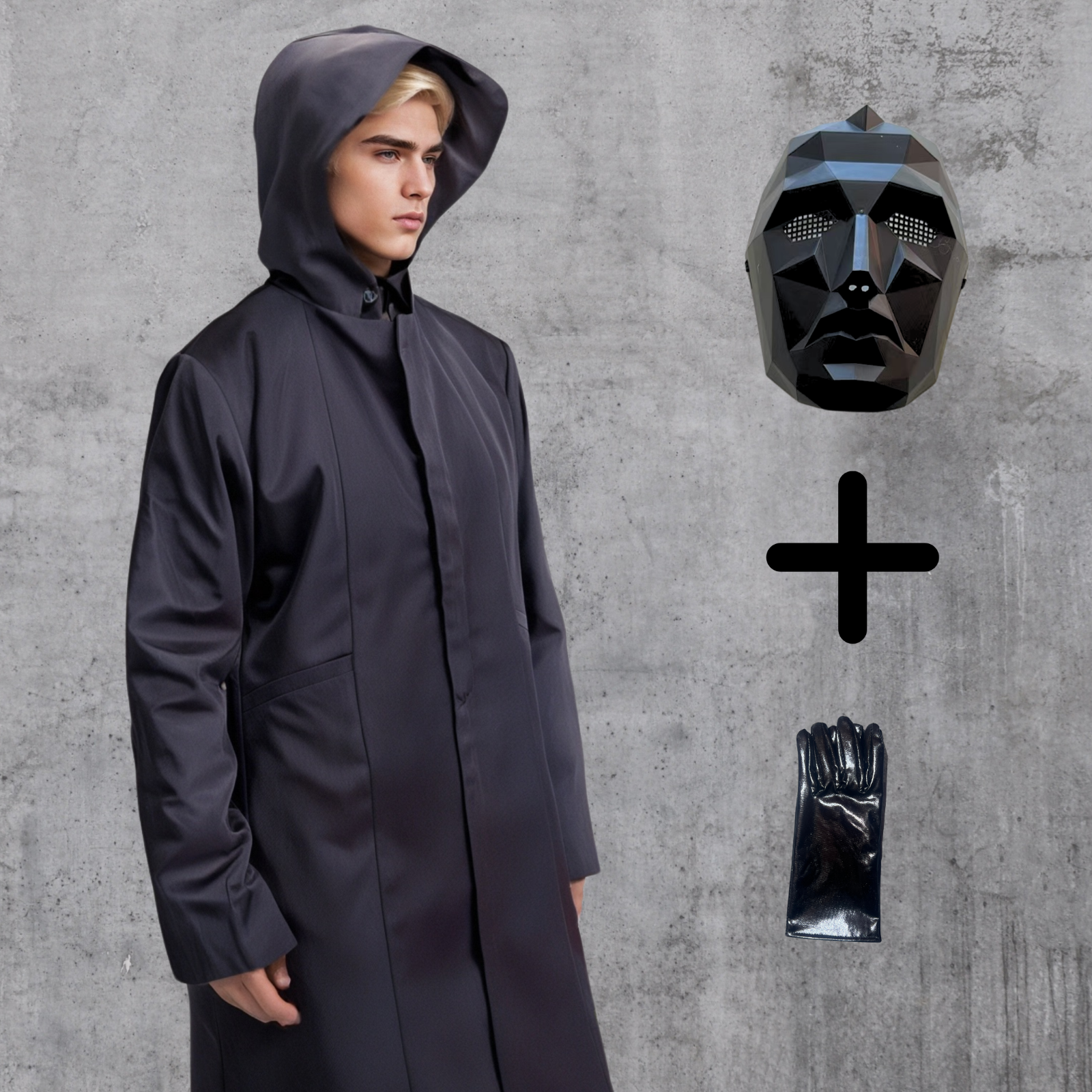 Front Man Costume Dark Grey Cloak with Mask and PU Leather Gloves | eBay