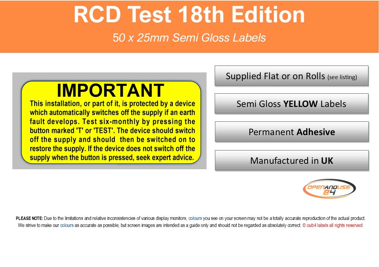 RCD Test Labels 50x25mm | 18th Edition | NICEIC | Electrical Safety ...