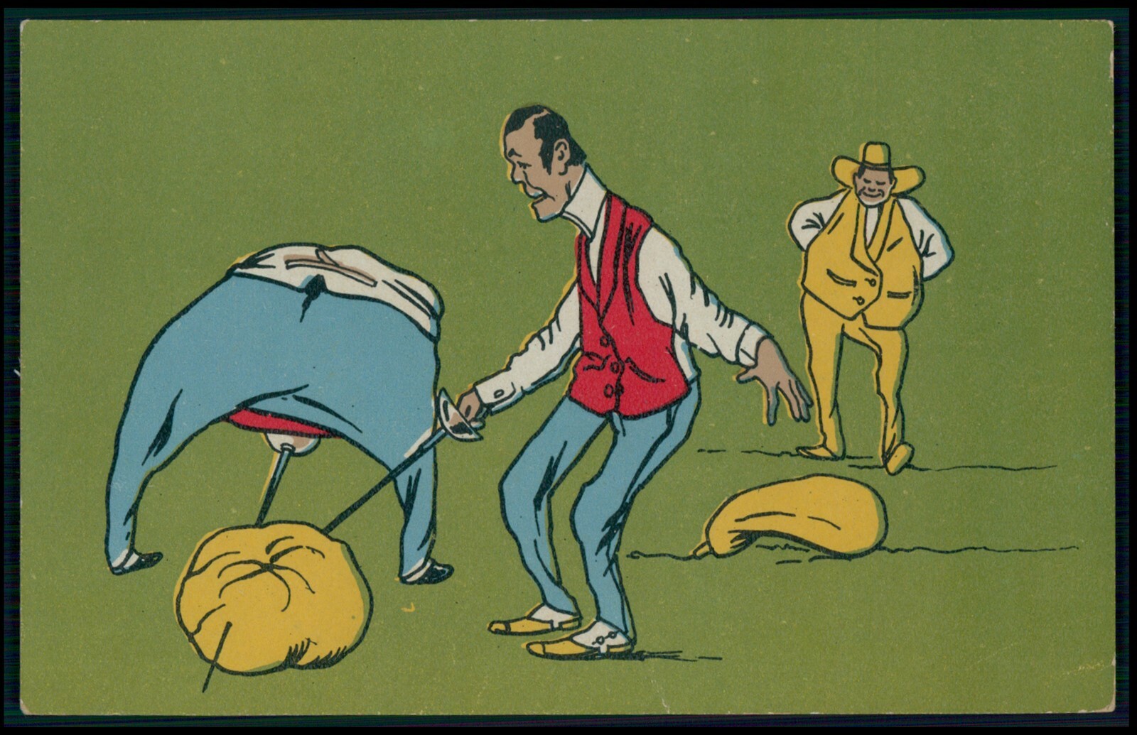 art comic humor fencing duel sports original old 1910s postcard lot set ...